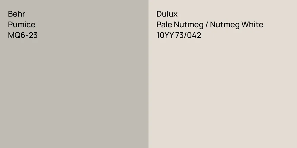Behr Pumice vs. Dulux Pale Nutmeg comparison