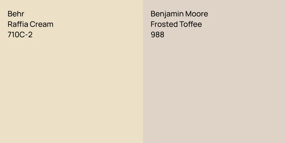 Behr Raffia Cream vs. Benjamin Moore Frosted Toffee comparison