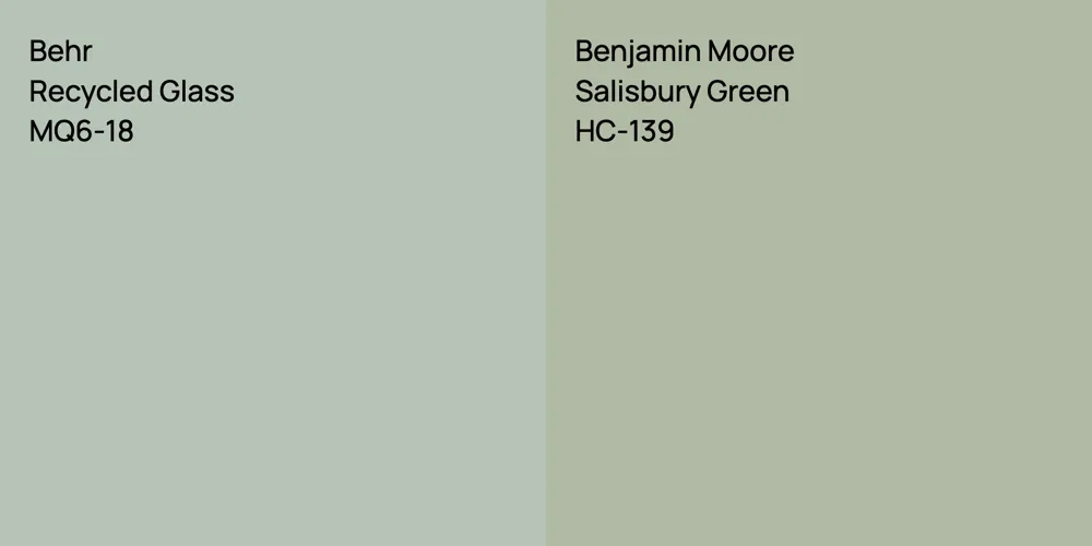 Behr Recycled Glass vs. Benjamin Moore Salisbury Green comparison