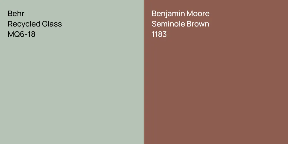 Behr Recycled Glass vs. Benjamin Moore Seminole Brown comparison