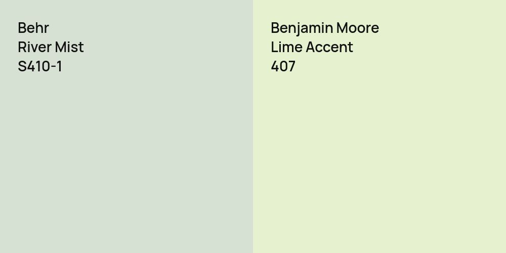 Behr River Mist vs. Benjamin Moore Lime Accent comparison