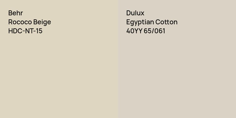 Behr Rococo Beige vs. Dulux Egyptian Cotton comparison