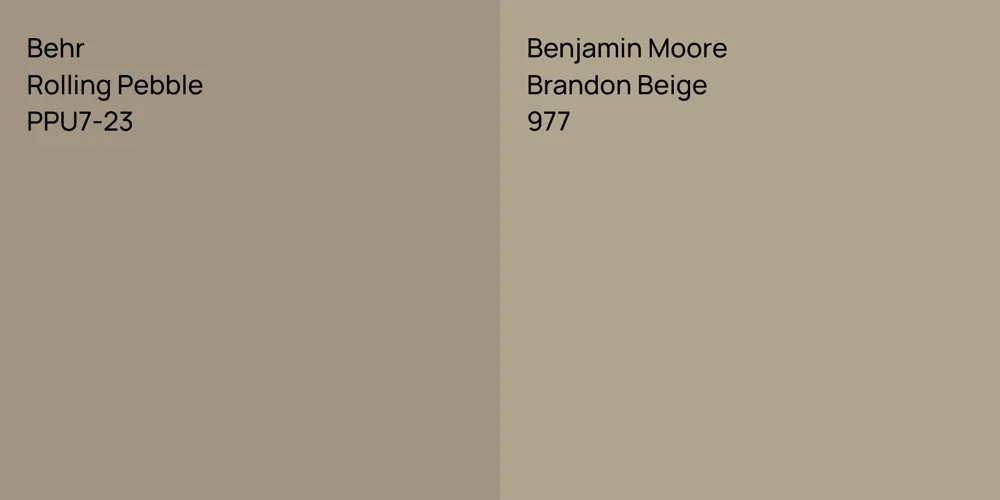 Behr Rolling Pebble vs. Benjamin Moore Brandon Beige comparison