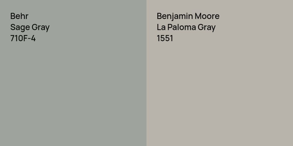 Behr Sage Gray vs. Benjamin Moore La Paloma Gray comparison