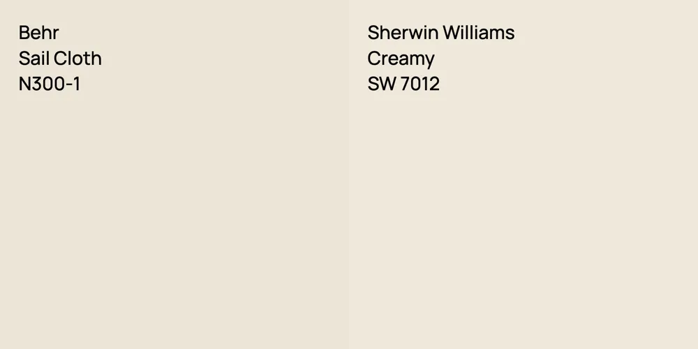Behr Sail Cloth vs. Sherwin Williams Creamy comparison