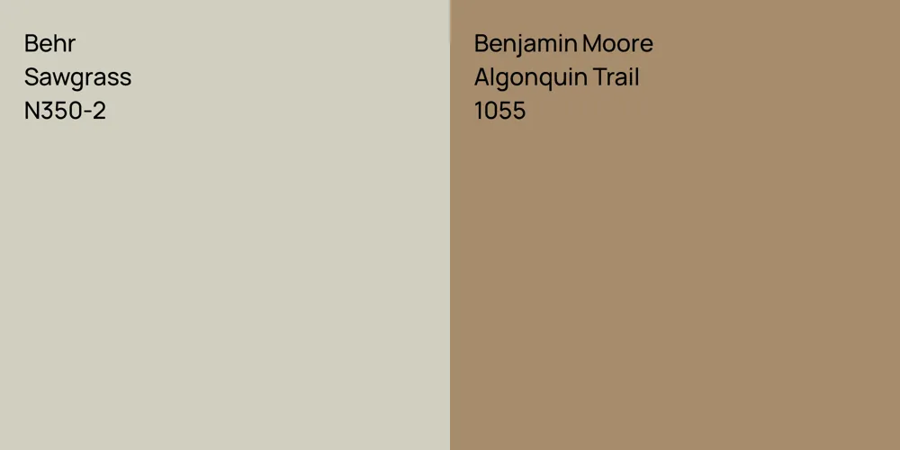 Behr Sawgrass vs. Benjamin Moore Algonquin Trail comparison