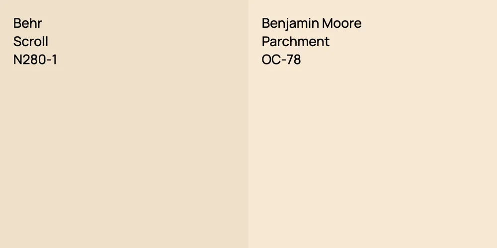 Behr Scroll vs. Benjamin Moore Parchment comparison