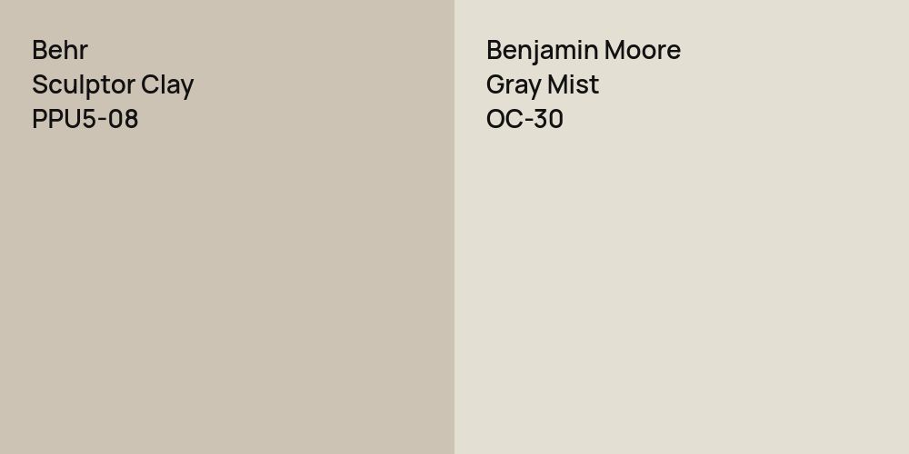Behr Sculptor Clay vs. Benjamin Moore Gray Mist comparison