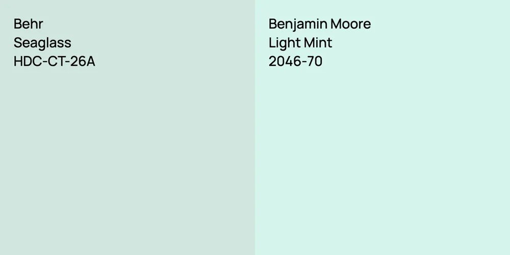 Behr Seaglass vs. Benjamin Moore Light Mint comparison