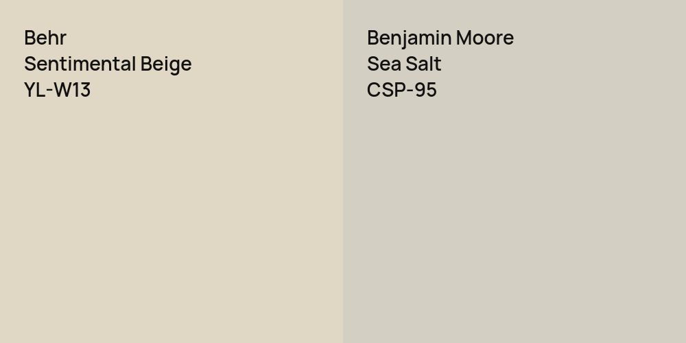 Behr Sentimental Beige vs. Benjamin Moore Sea Salt comparison