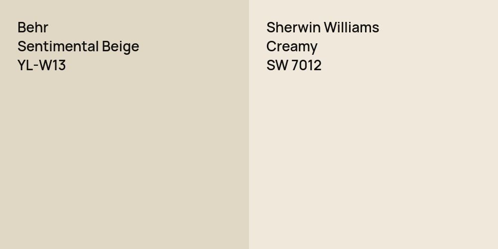 Behr Sentimental Beige vs. Sherwin Williams Creamy comparison