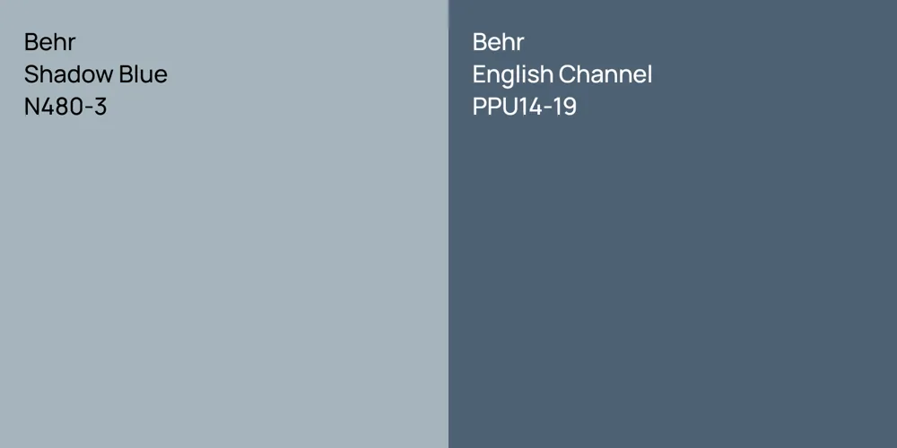 Behr Shadow Blue vs. Behr English Channel comparison