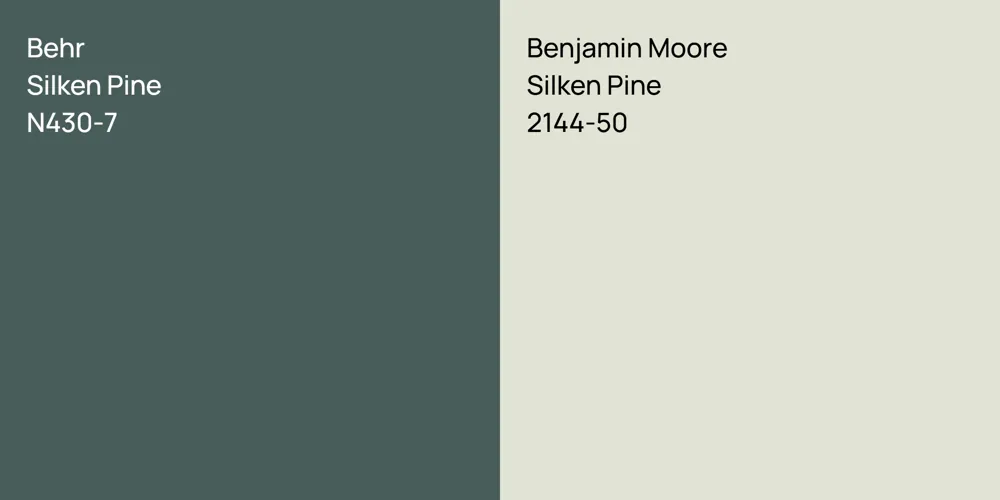 Behr Silken Pine vs. Benjamin Moore Silken Pine comparison