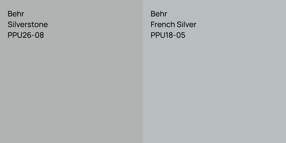 Behr Silverstone vs. Behr French Silver comparison