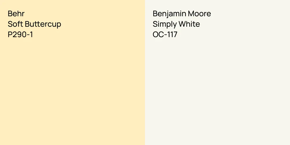 Behr Soft Buttercup vs. Benjamin Moore Simply White comparison