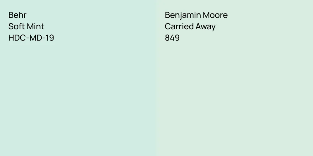 Behr Soft Mint vs. Benjamin Moore Carried Away comparison
