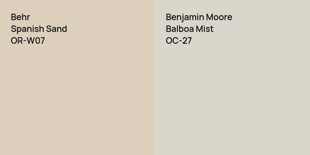 Behr Spanish Sand vs. Benjamin Moore Balboa Mist comparison