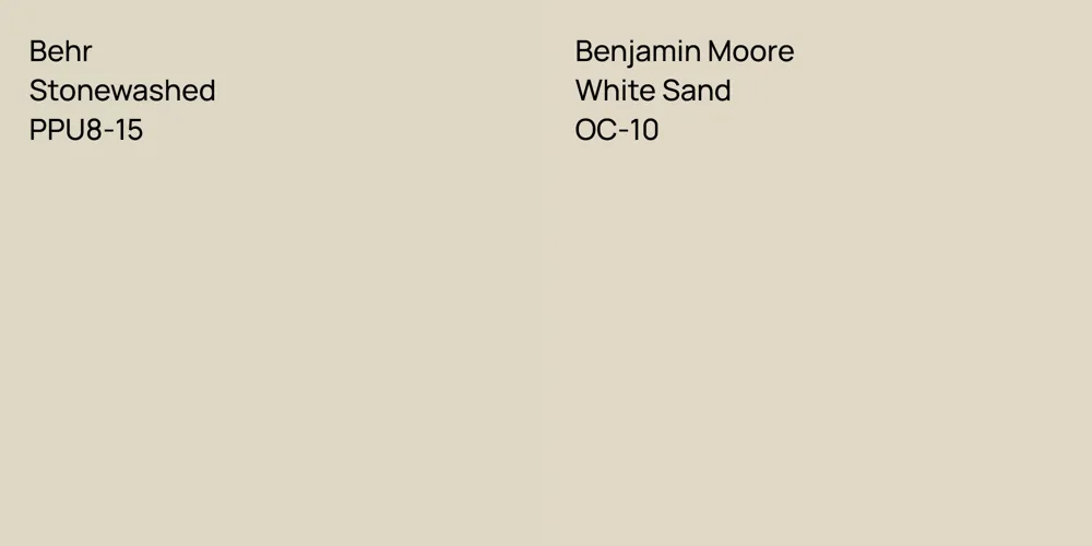 Behr Stonewashed vs. Benjamin Moore White Sand comparison