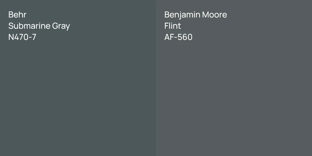 Behr Submarine Gray vs. Benjamin Moore Flint comparison