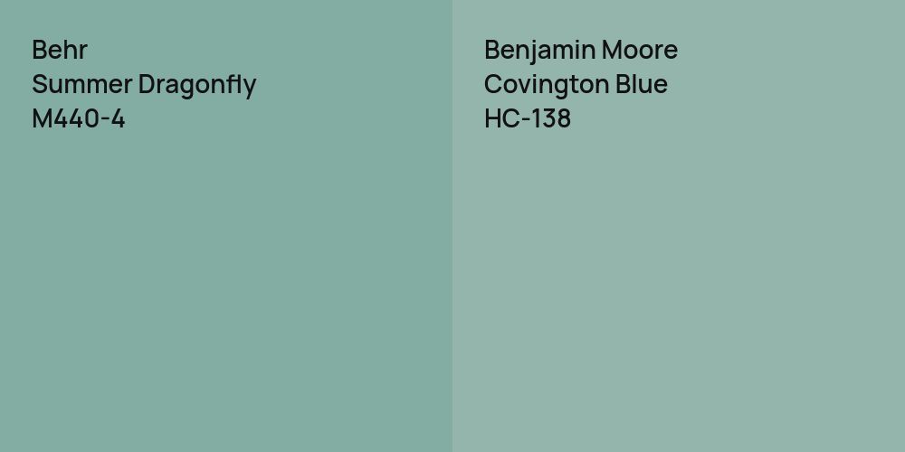 Behr Summer Dragonfly vs. Benjamin Moore Covington Blue comparison