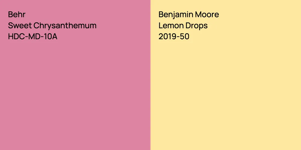 Behr Sweet Chrysanthemum vs. Benjamin Moore Lemon Drops comparison