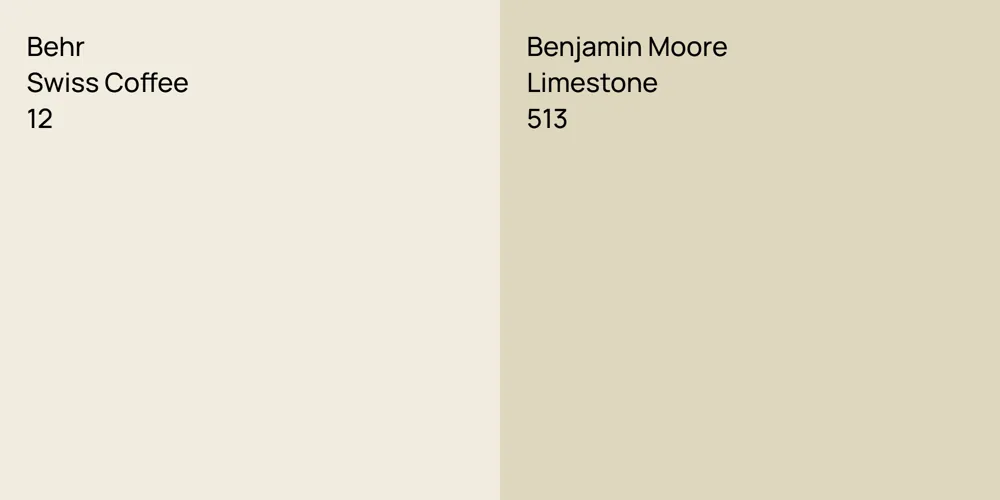 Behr Swiss Coffee vs. Benjamin Moore Limestone comparison