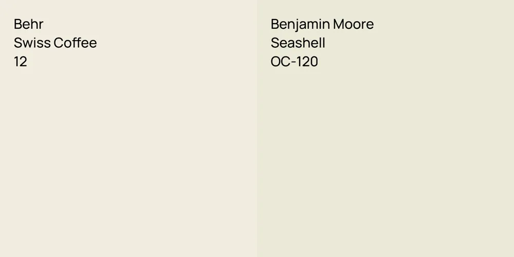 Behr Swiss Coffee vs. Benjamin Moore Seashell comparison