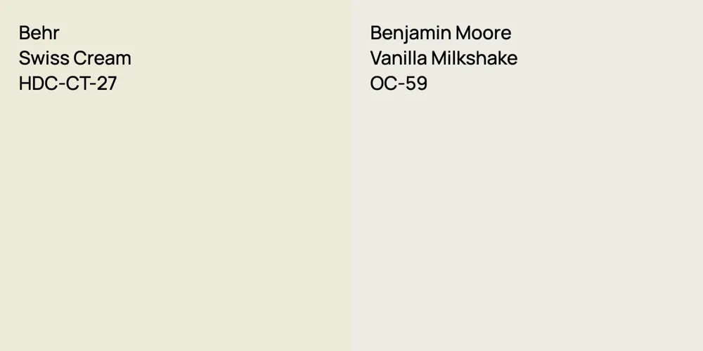 Behr Swiss Cream vs. Benjamin Moore Vanilla Milkshake comparison