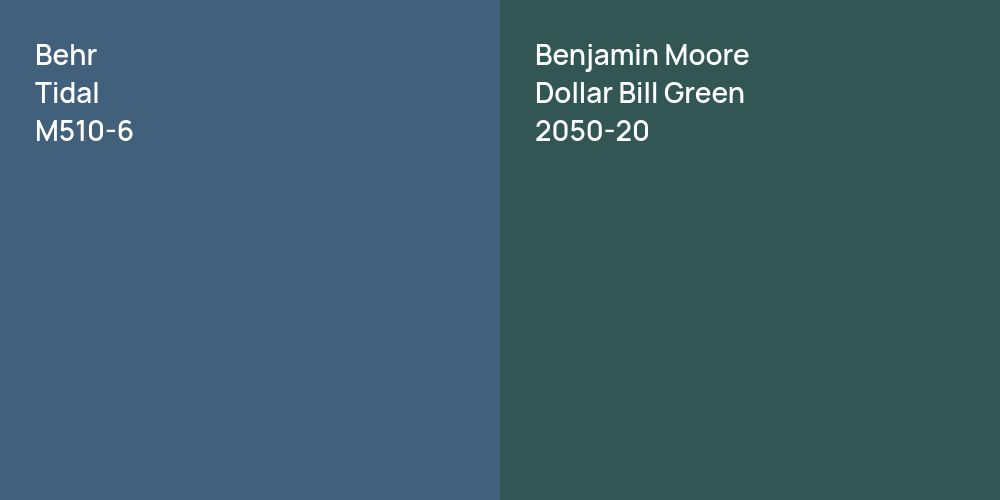 Behr Tidal vs. Benjamin Moore Dollar Bill Green comparison
