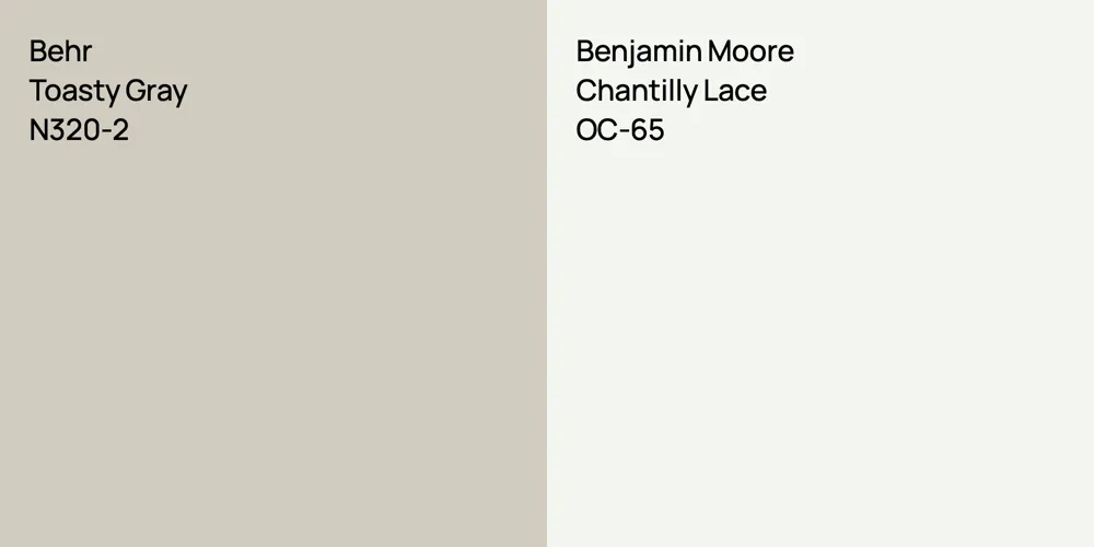 Behr Toasty Gray vs. Benjamin Moore Chantilly Lace comparison