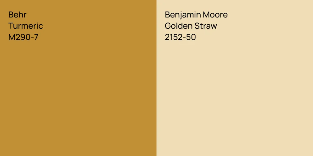 Behr Turmeric vs. Benjamin Moore Golden Straw comparison