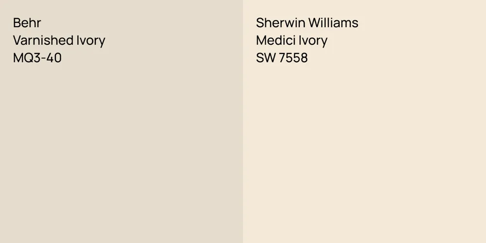 Behr Varnished Ivory vs. Sherwin Williams Medici Ivory comparison