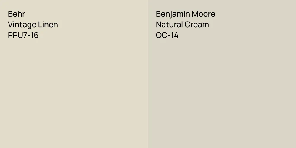 Behr Vintage Linen vs. Benjamin Moore Natural Cream comparison