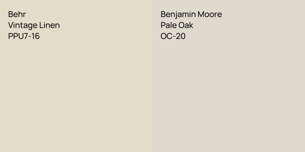 Behr Vintage Linen vs. Benjamin Moore Pale Oak comparison