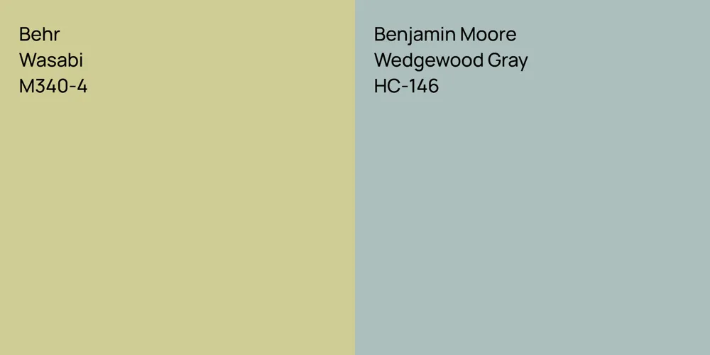 Behr Wasabi vs. Benjamin Moore Wedgewood Gray comparison