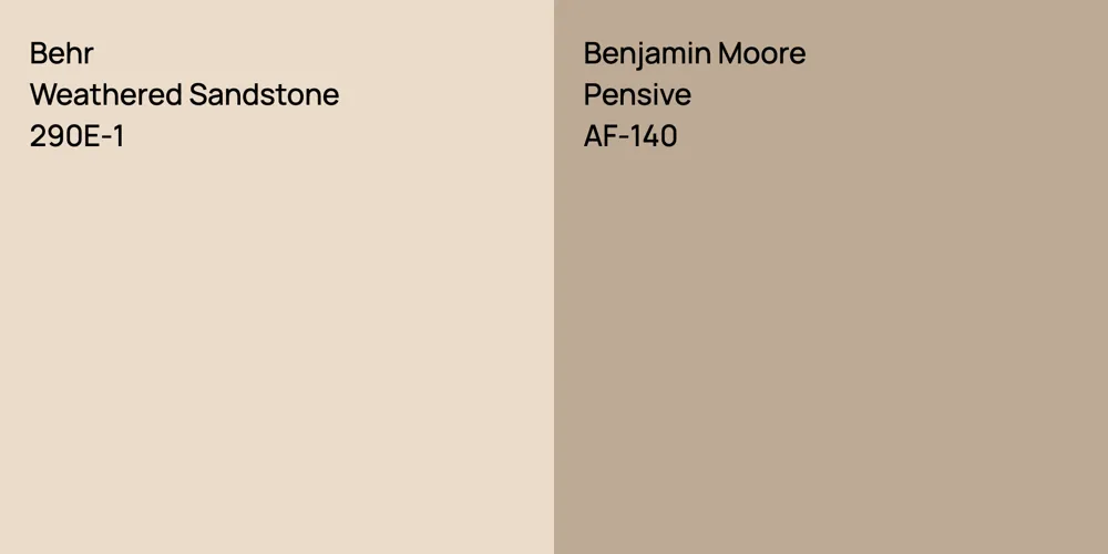 Behr Weathered Sandstone vs. Benjamin Moore Pensive comparison