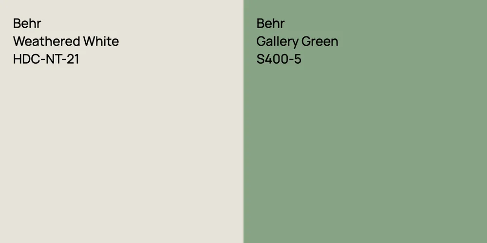Behr Weathered White vs. Behr Gallery Green comparison