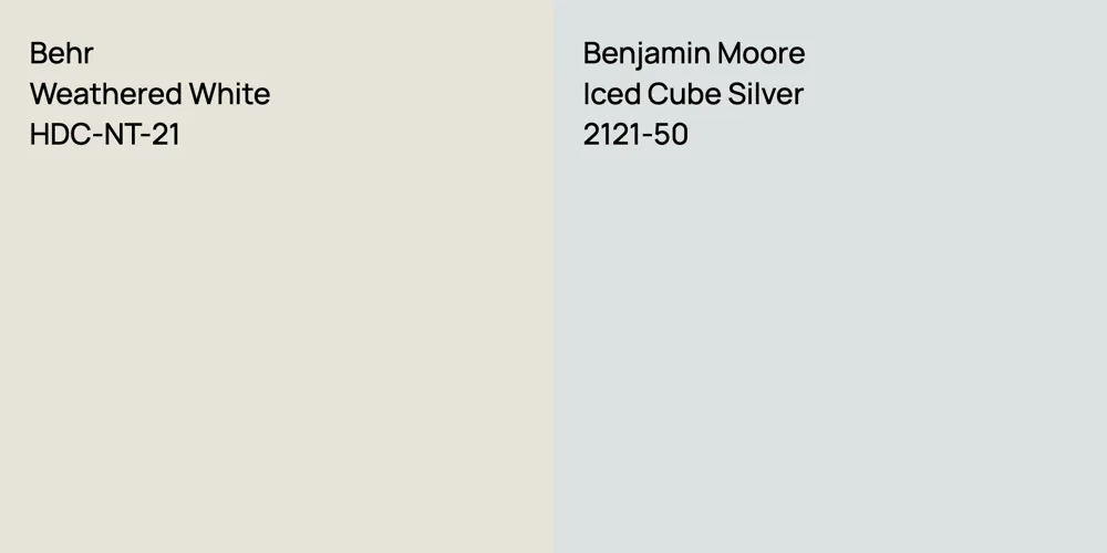 Behr Weathered White vs. Benjamin Moore Iced Cube Silver comparison