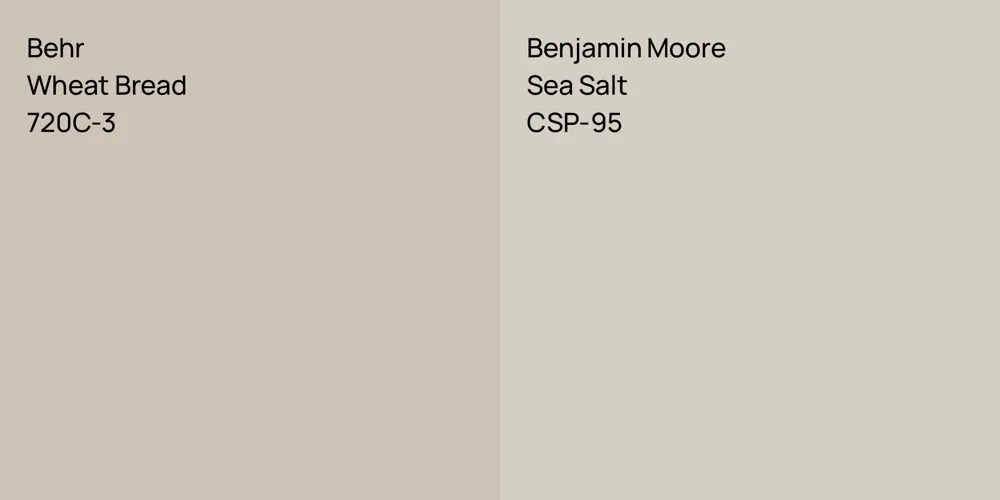Behr Wheat Bread vs. Benjamin Moore Sea Salt comparison