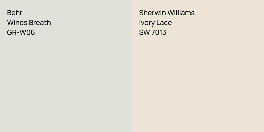 Behr Winds Breath vs. Sherwin Williams Ivory Lace comparison