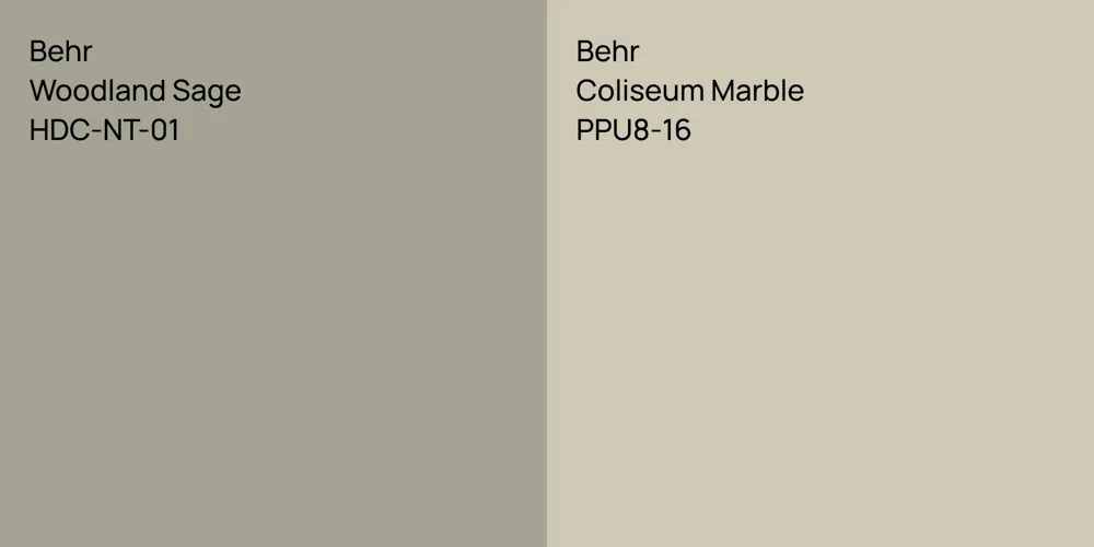 Behr Woodland Sage vs. Behr Coliseum Marble comparison