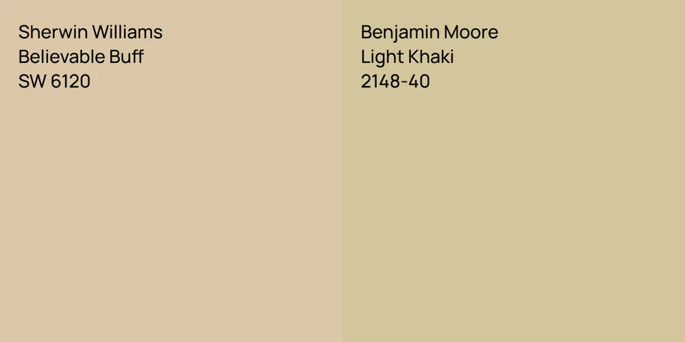 Sherwin Williams Believable Buff vs. Benjamin Moore Light Khaki comparison