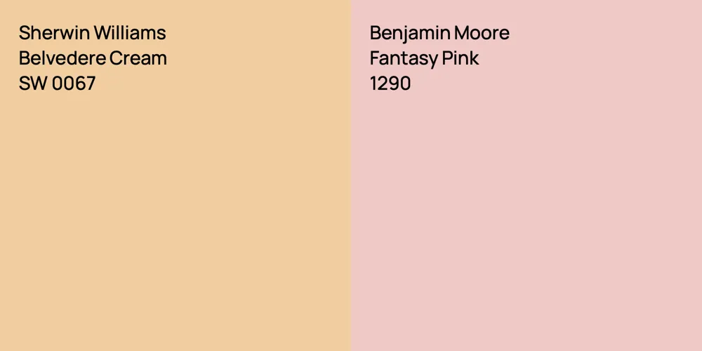 Sherwin Williams Belvedere Cream vs. Benjamin Moore Fantasy Pink comparison