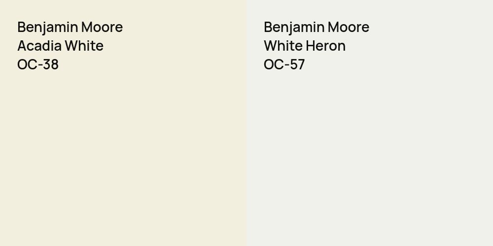 Benjamin Moore Acadia White vs. Benjamin Moore White Heron comparison