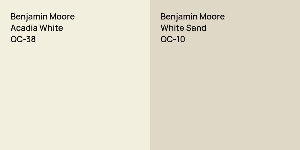 Benjamin Moore Acadia White vs. Benjamin Moore White Sand comparison