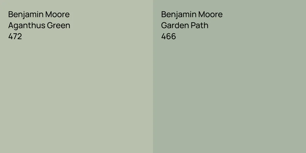 Benjamin Moore Aganthus Green vs. Benjamin Moore Garden Path comparison