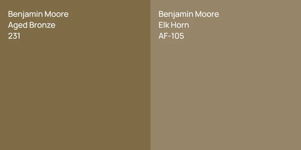 Benjamin Moore Aged Bronze vs. Benjamin Moore Elk Horn comparison