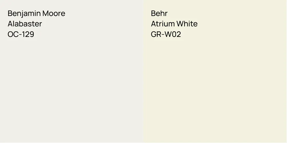 Benjamin Moore Alabaster vs. Behr Atrium White comparison