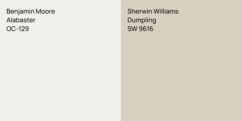 Benjamin Moore Alabaster vs. Sherwin Williams Dumpling comparison