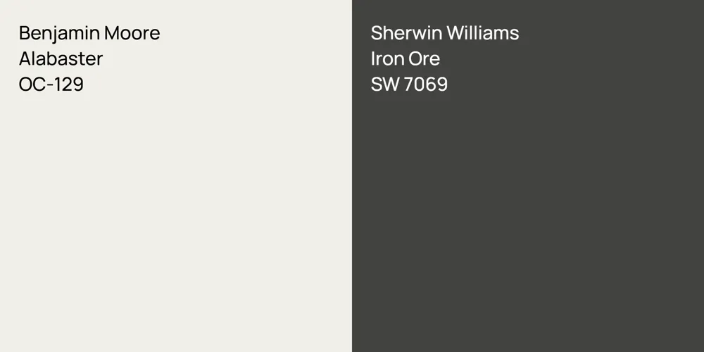 Benjamin Moore Alabaster vs. Sherwin Williams Iron Ore comparison